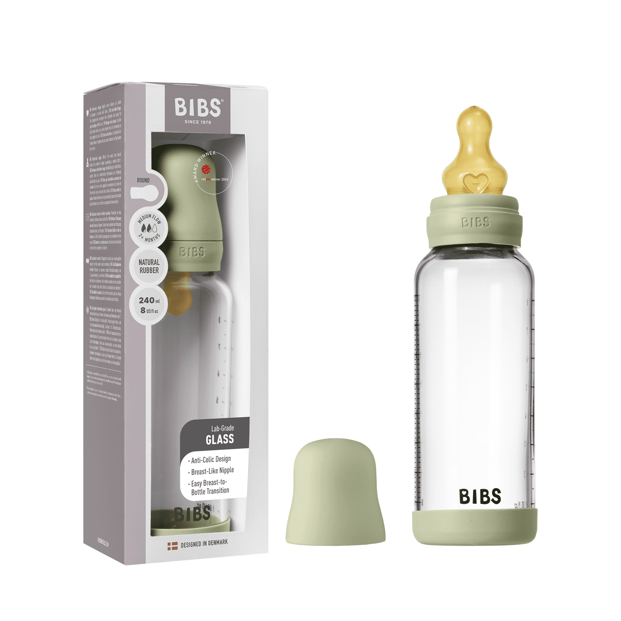 Glass Baby Bottle Complete Set 240ml Latex - Sage – Kollektive ...